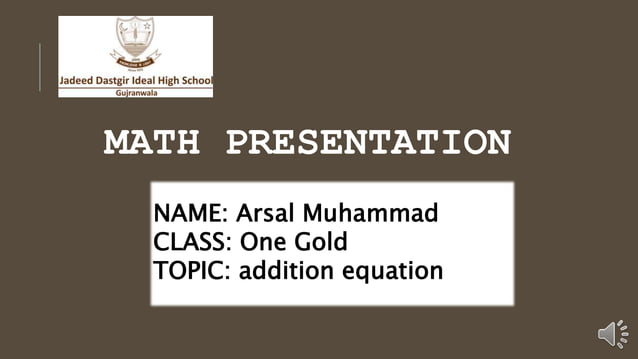 Addition Equation Class One Presentation Pptx