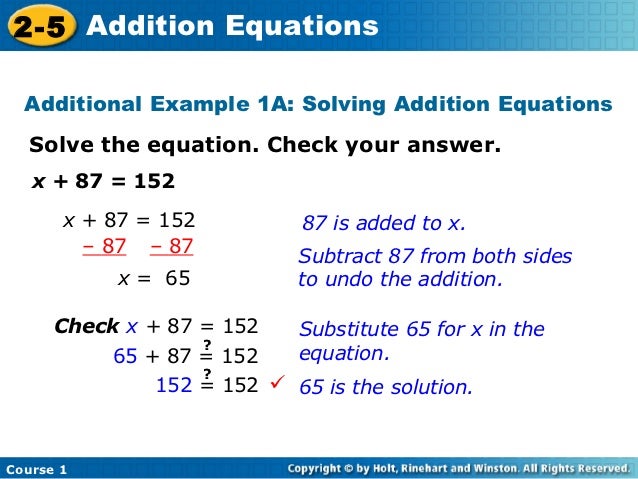 Addition equations