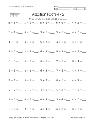 Addition fluency drill math facts | PDF