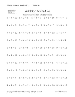 Addition fluency drill math facts | PDF