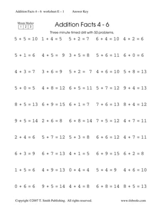 Addition fluency drill math facts | PDF