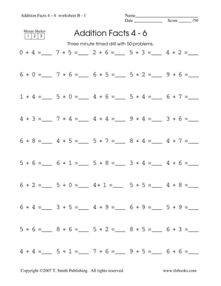 Addition fluency drill math facts | PDF
