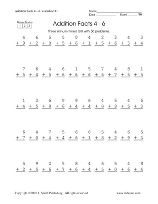 Addition fluency drill math facts | PDF