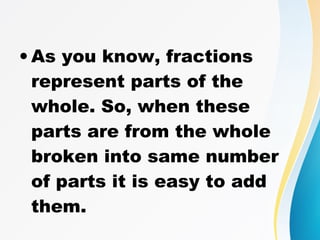 Addition of fractions | PPT