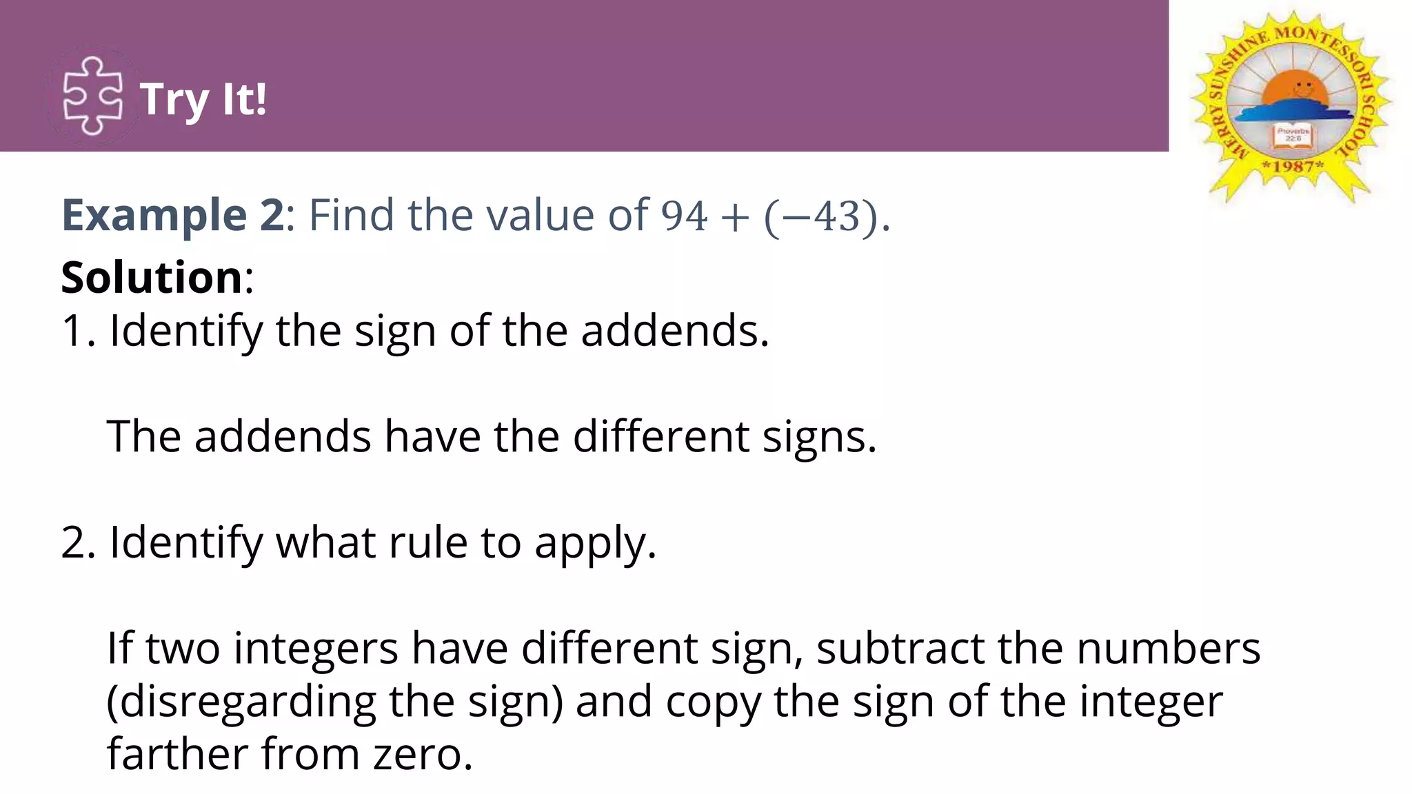 Addition of integers Grade 6 | PPTX