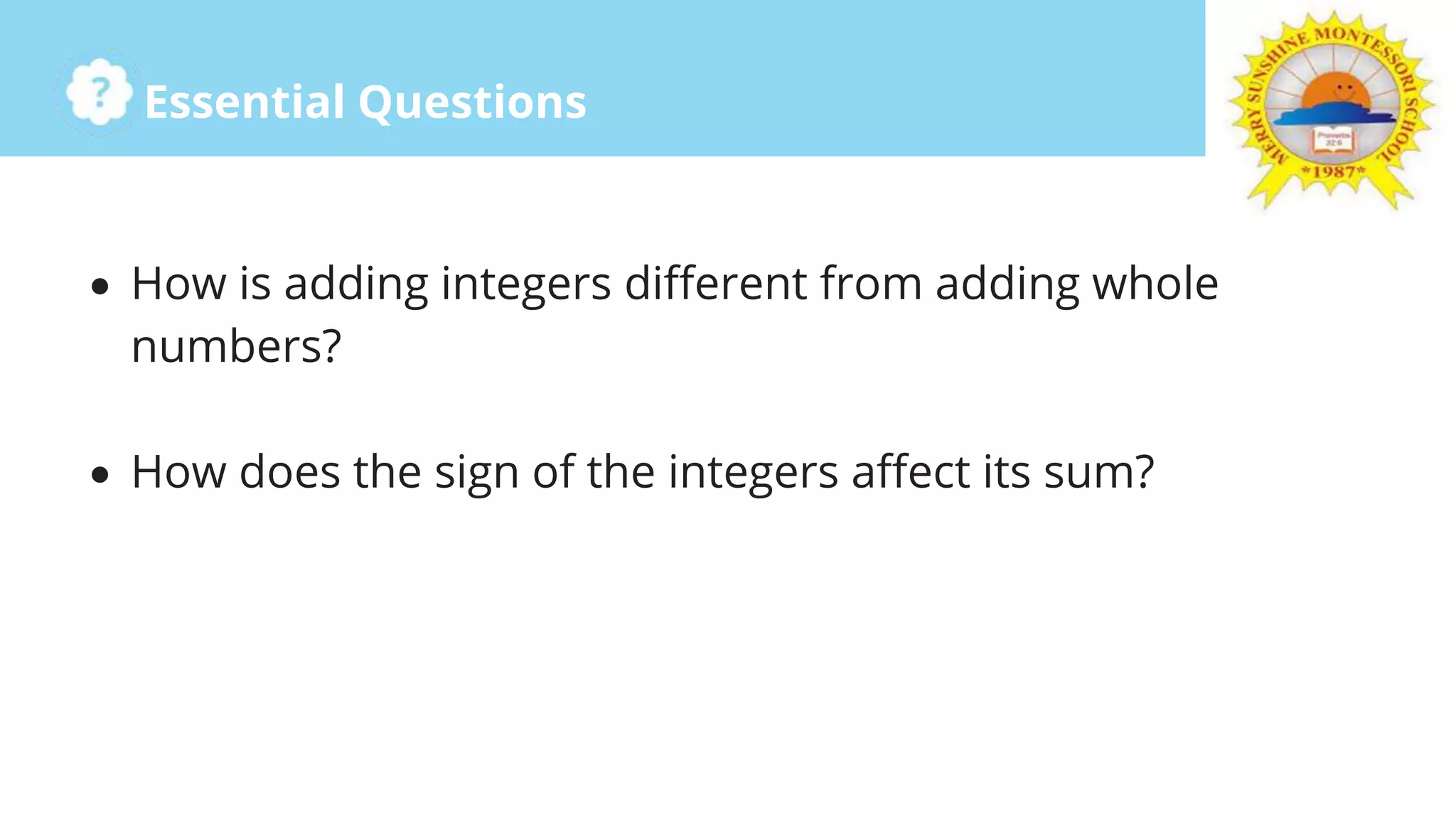 Addition of integers Grade 6 | PPTX