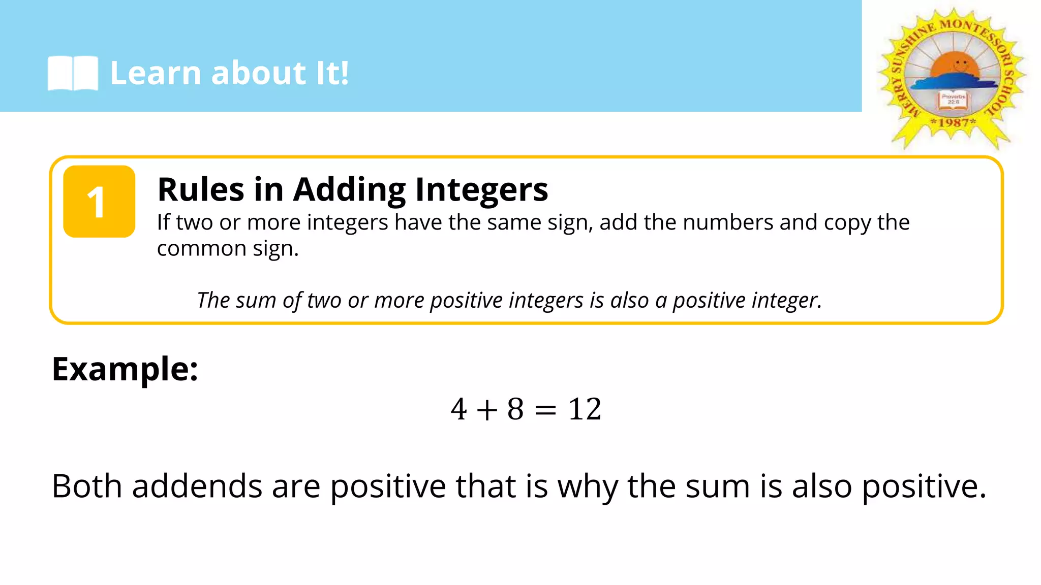 Addition of integers Grade 6 | PPTX
