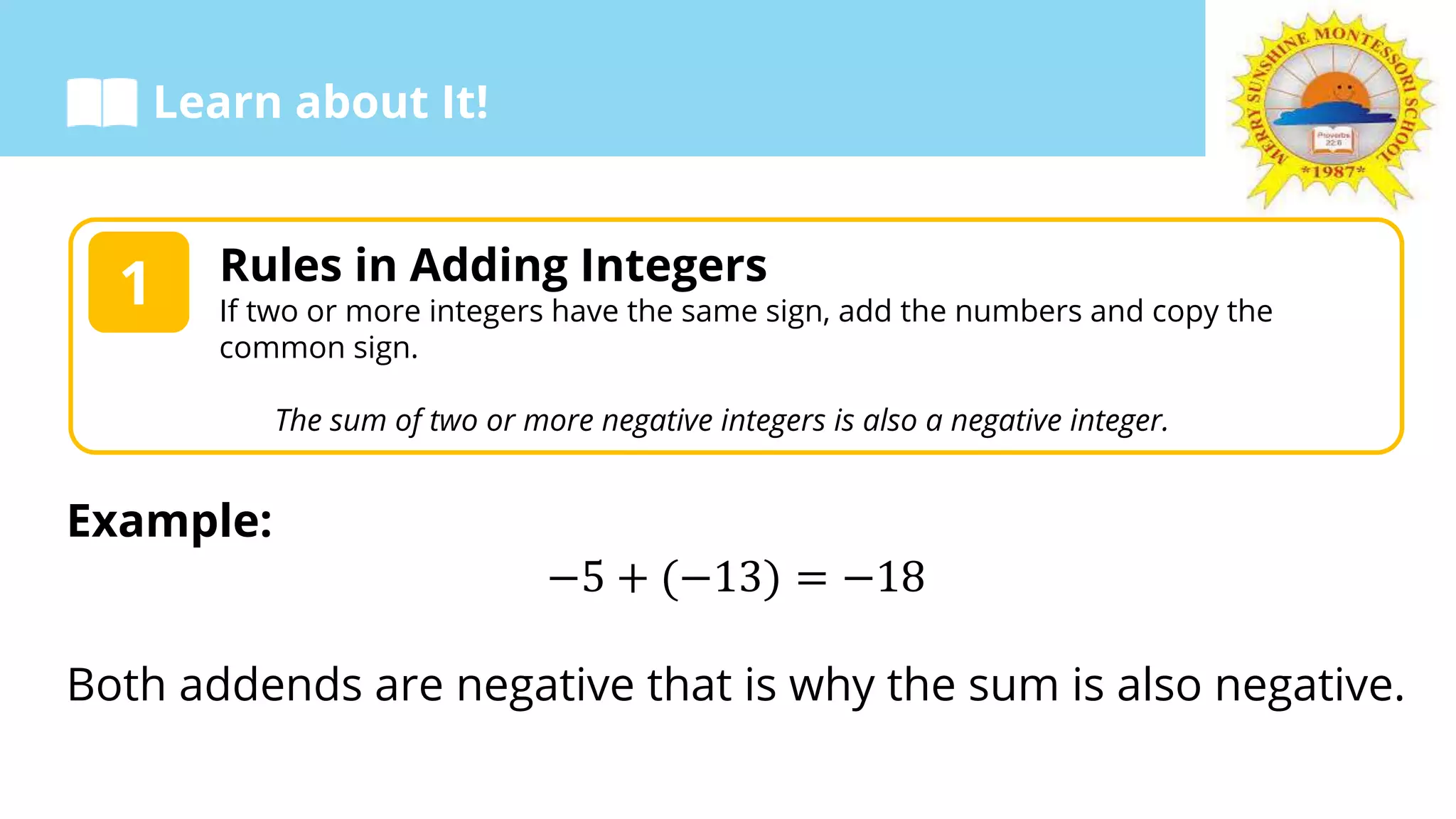 Addition of integers Grade 6 | PPTX