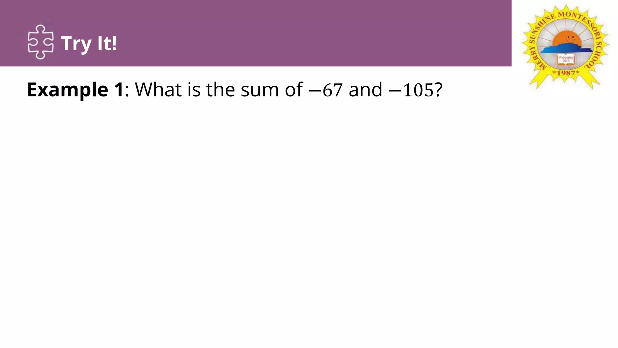 Addition of integers Grade 6 | PPTX