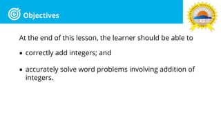 Addition of integers Grade 6 | PPTX