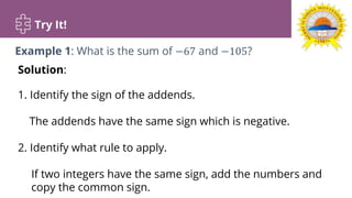 Addition of integers Grade 6 | PPTX