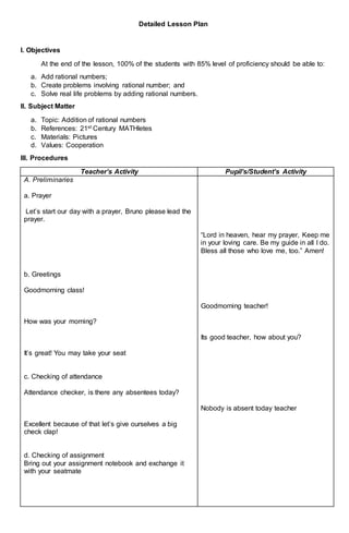 Addition of Rational Numbers | DOCX