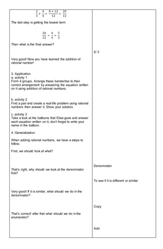 Addition of Rational Numbers | DOCX