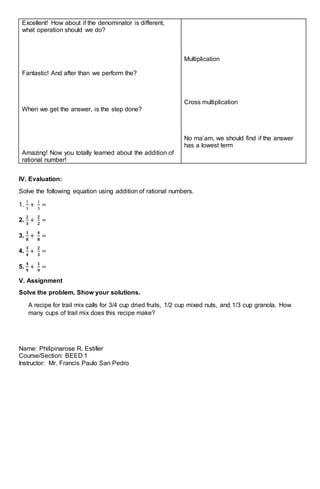 Addition of Rational Numbers | DOCX