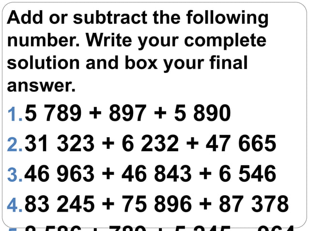 Addition and Subtraction of whole numbers | PPTX