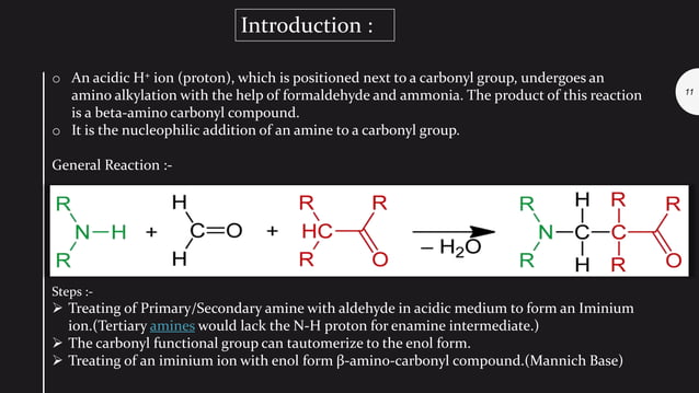 Addition Reactions with Amines and Iminium ions Mannich reaction..pptx ...