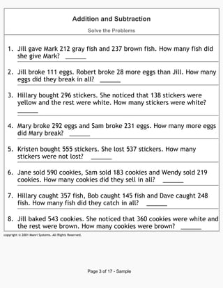 Additions, problem solving 3 rd. grade | PDF