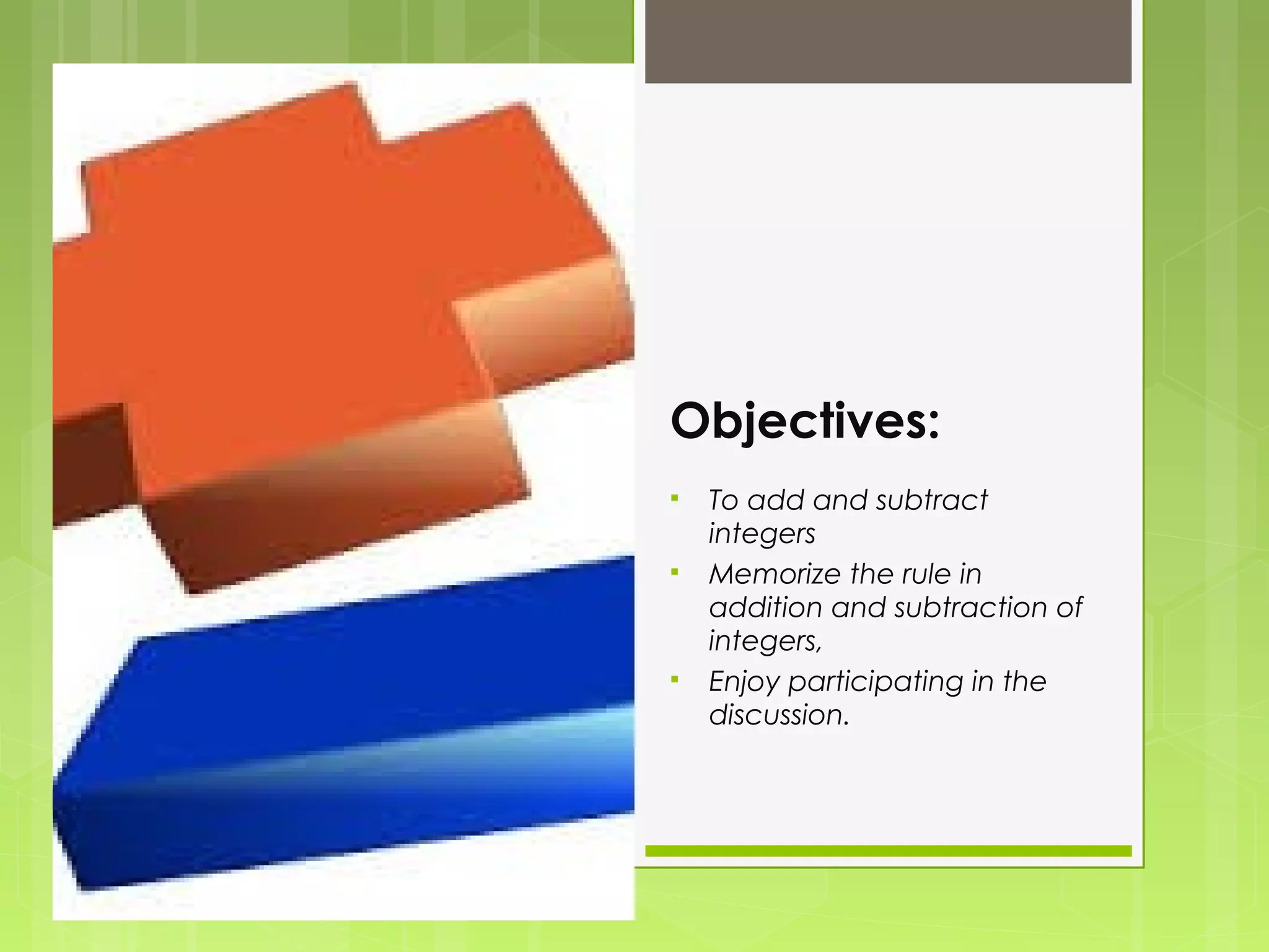 lesson plan on Addition & subtraction of integers | PPT