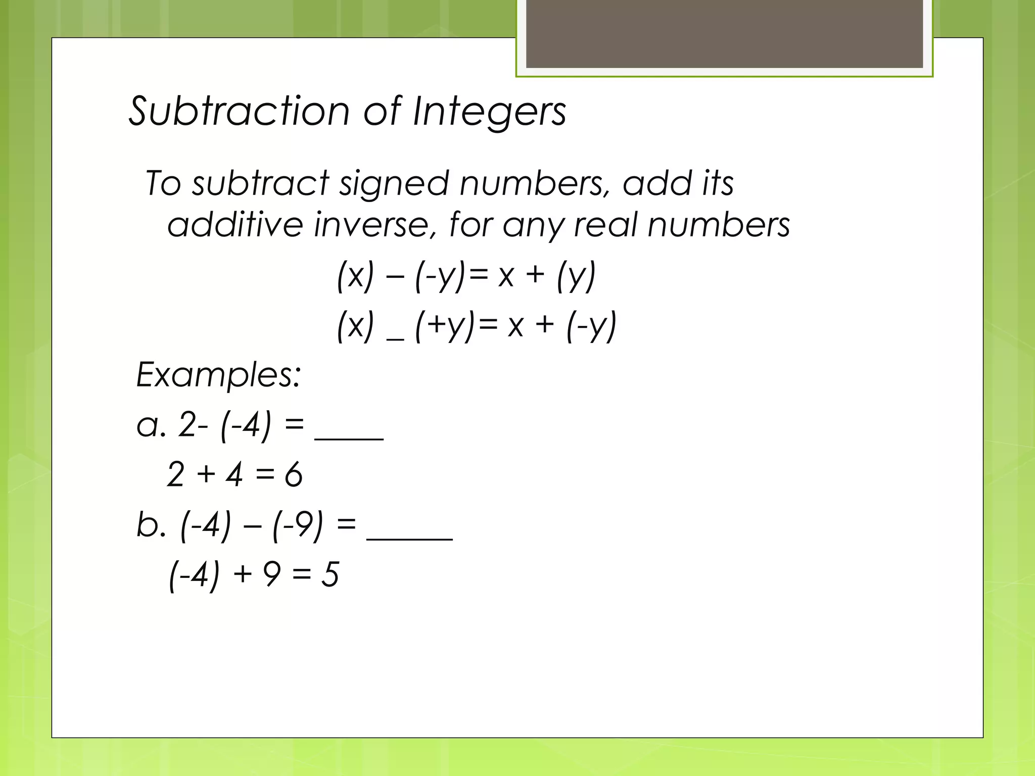 lesson plan on Addition & subtraction of integers | PPT