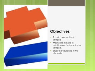 lesson plan on Addition & subtraction of integers | PPT