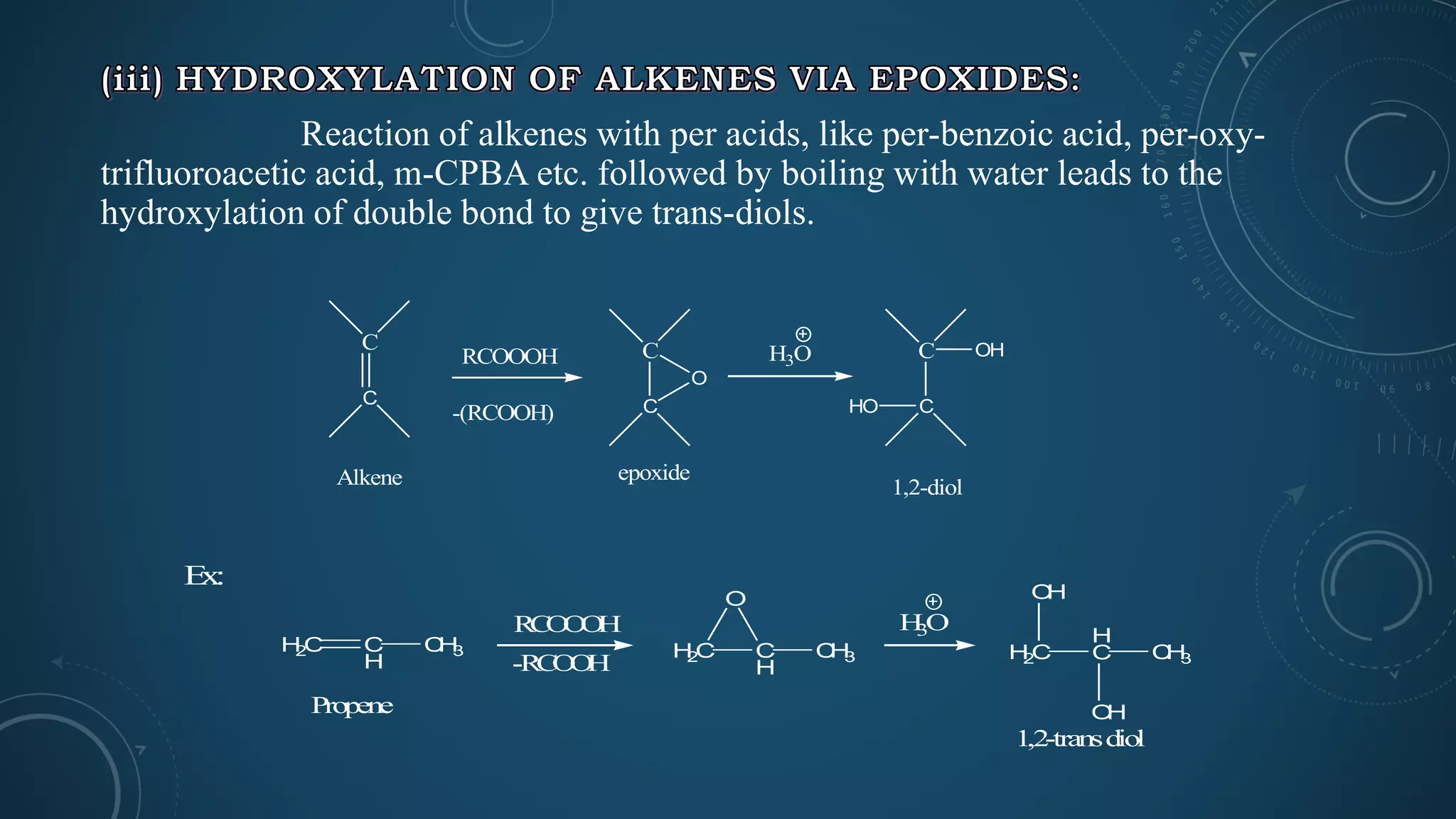 Hydroboration-oxidation, Addition with alkenes like Hydroxylation, Hypo ...