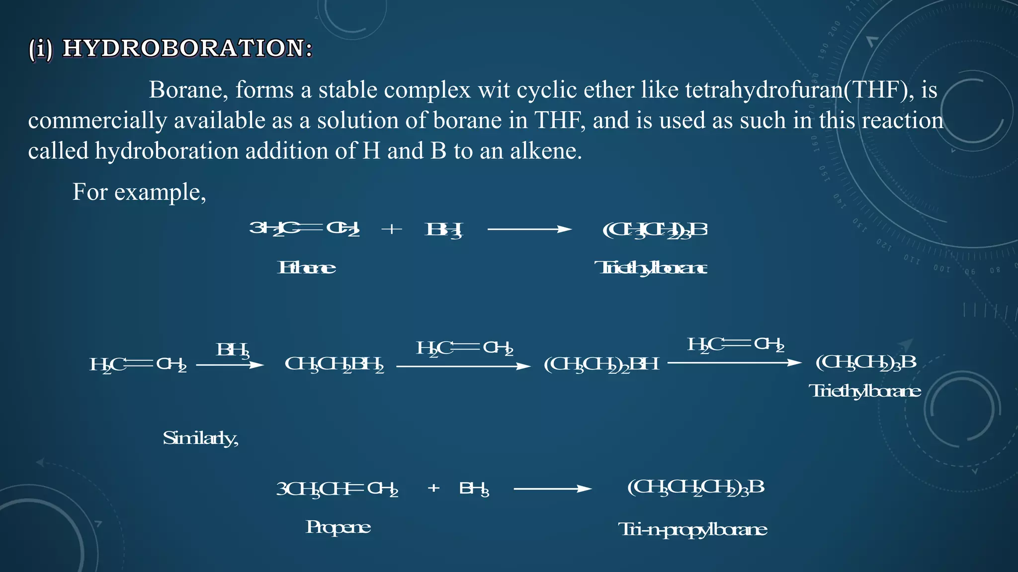 Hydroboration-oxidation, Addition with alkenes like Hydroxylation, Hypo ...
