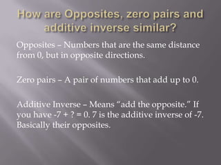Additive inverse zero pairs absolute value | PPTX