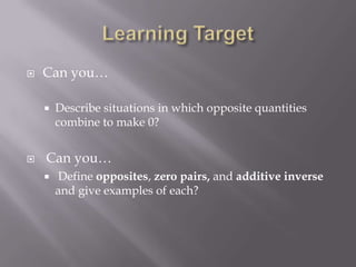 Additive inverse zero pairs absolute value | PPTX