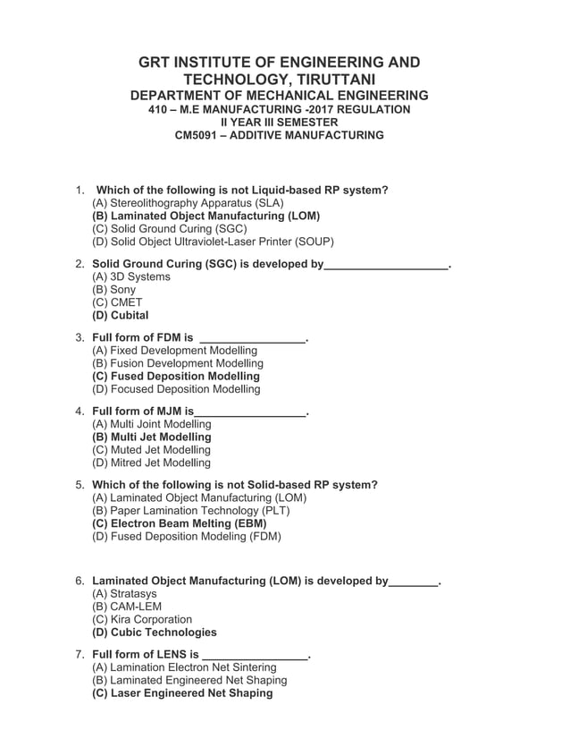 Additive manufacturing mcq.pdf