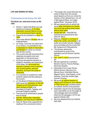 REVIEWER ON JOSE P. RIZAL LIFE AND WORKS | PDF