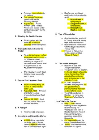 REVIEWER ON JOSE P. RIZAL LIFE AND WORKS | PDF