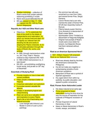 REVIEWER ON JOSE P. RIZAL LIFE AND WORKS | PDF
