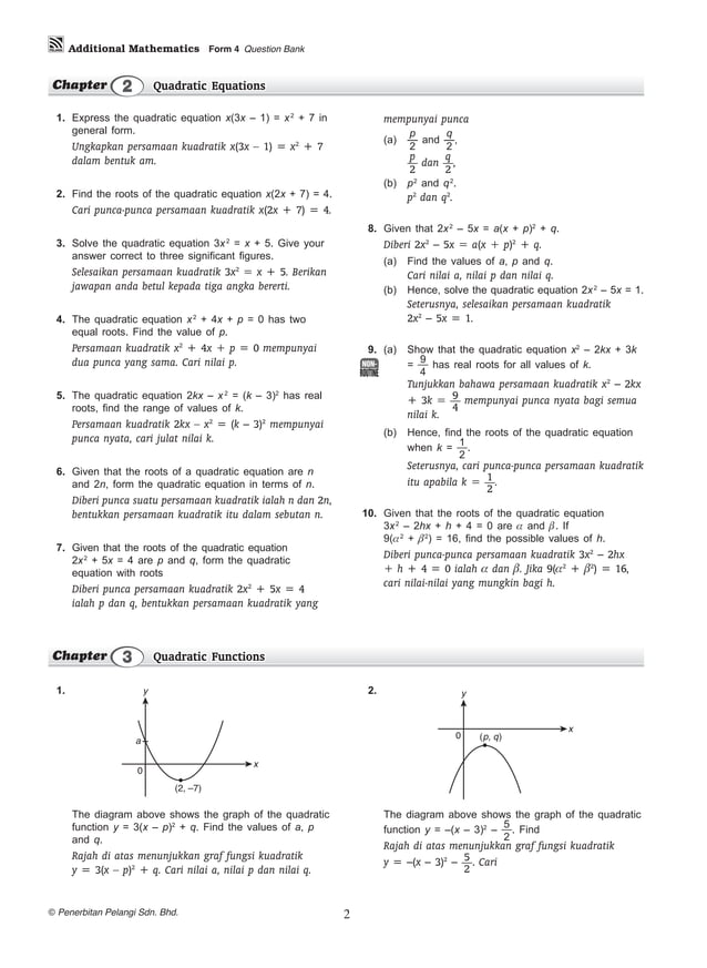[Add math f4] question bank pelangi