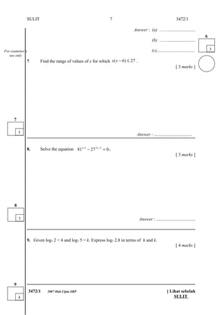 Add Math P1 Trial Spm Sbp 2007 | DOC