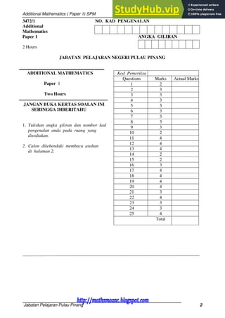 Add Maths Paper 1 | PDF
