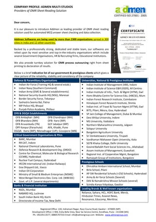 OMR Form Reader - ADDMEN OMR COMPANY PROFILE | PDF