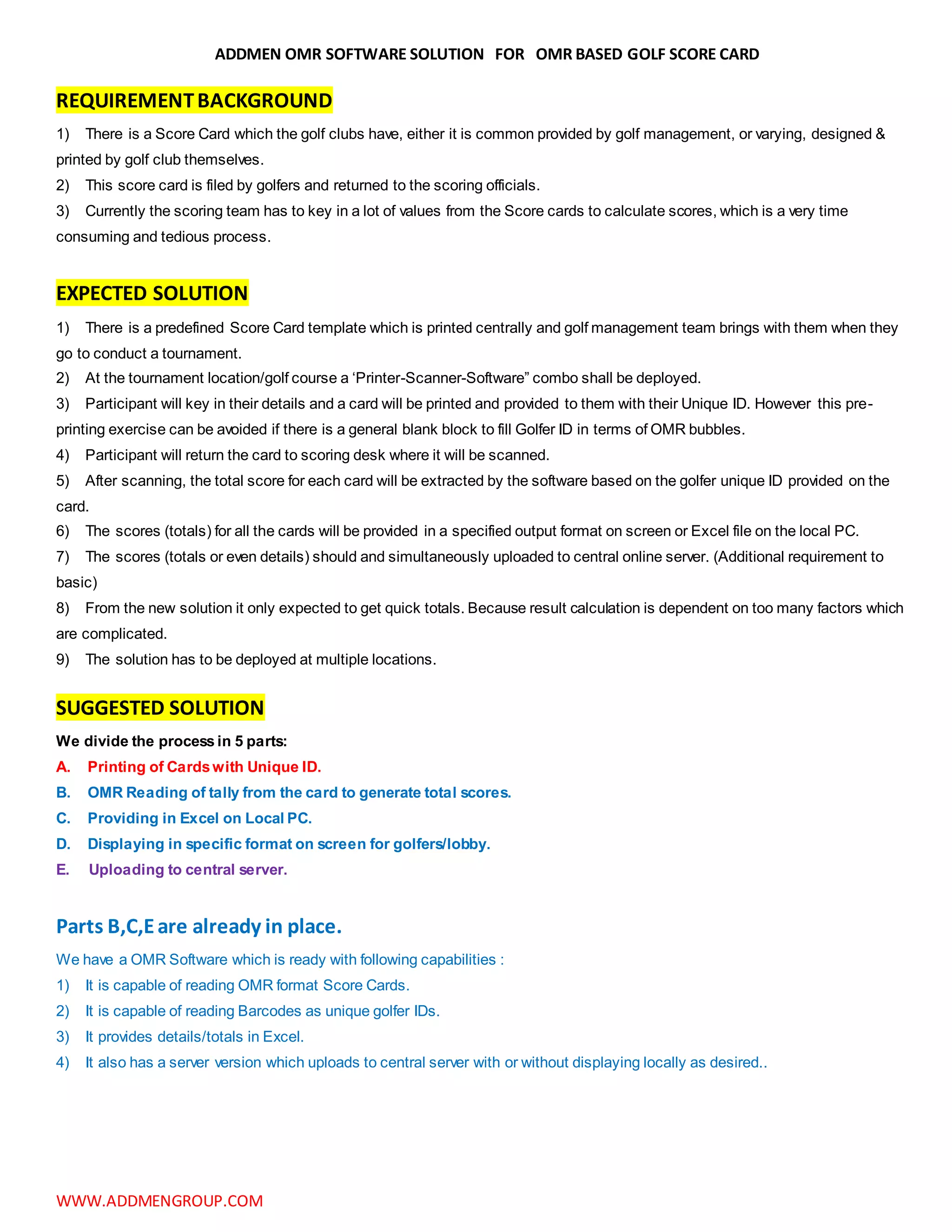Addmen omr software solution for omr based golf score card | PDF