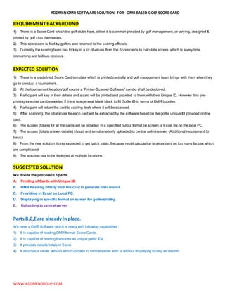 Addmen omr software solution for omr based golf score card | PDF