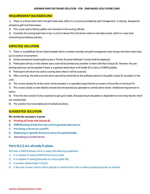 Addmen omr software solution for omr based golf score card | PDF