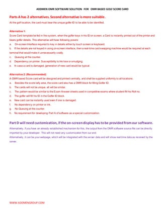 Addmen omr software solution for omr based golf score card | PDF