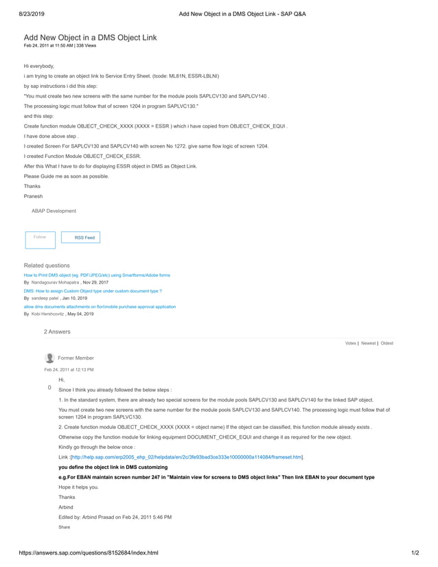 Add New Object In A Dms Object Link Sap Qanda Pdf 4595