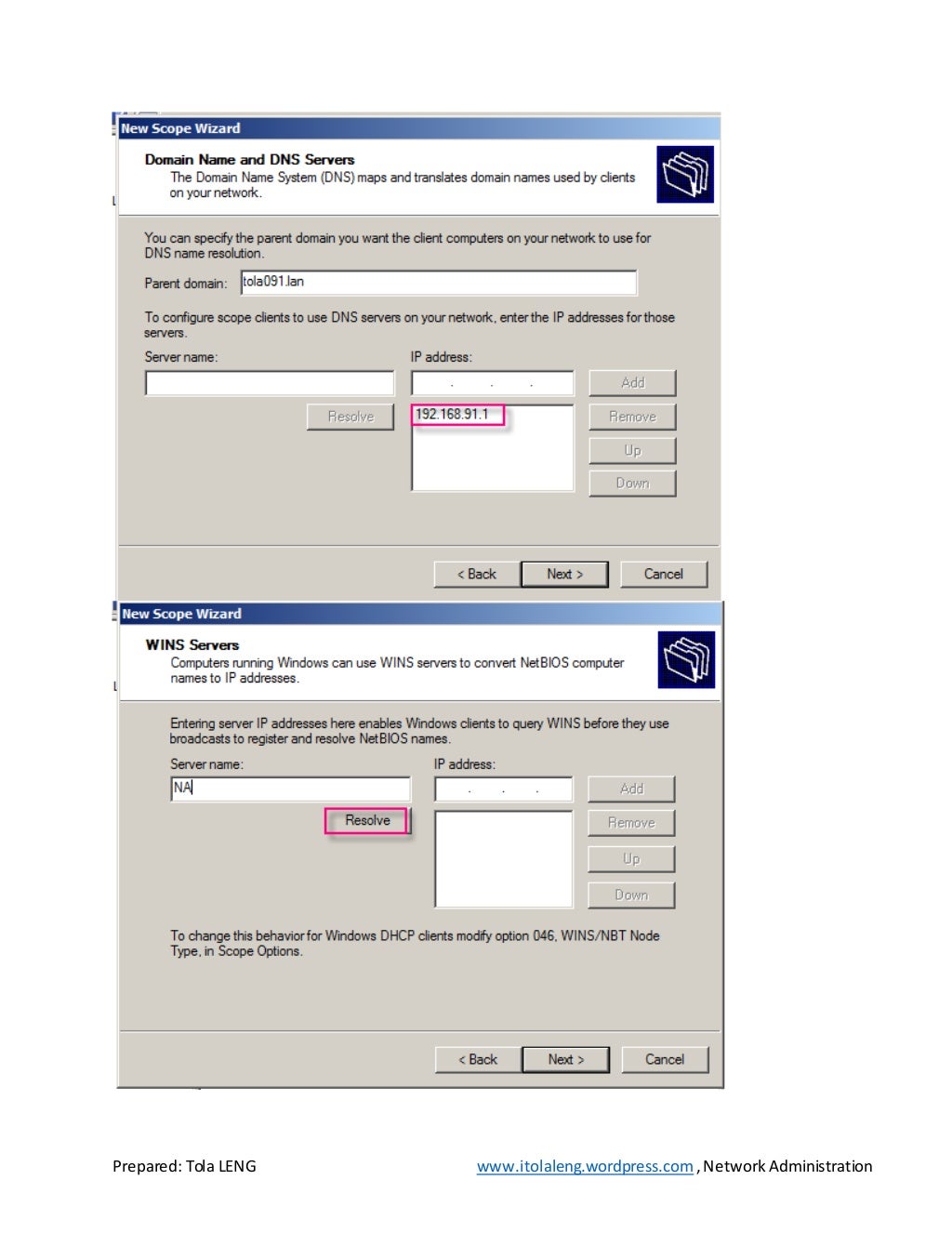 Ad, dns, dhcp, file server