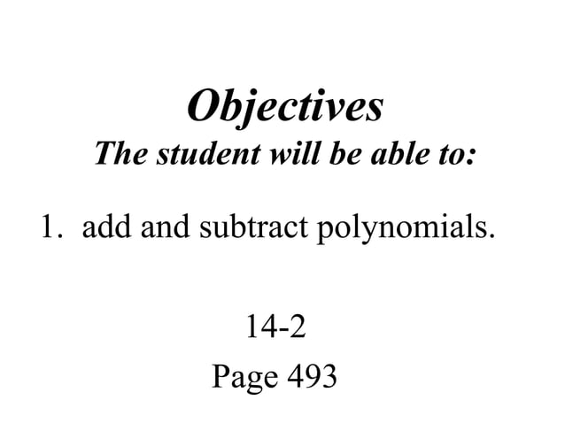 Add/Subtract polynomials | PPT