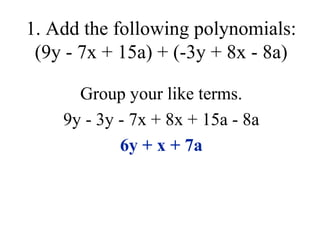 Add/Subtract polynomials | PPT