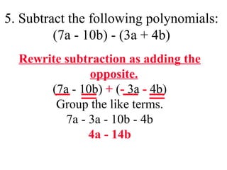 Add/Subtract polynomials | PPT