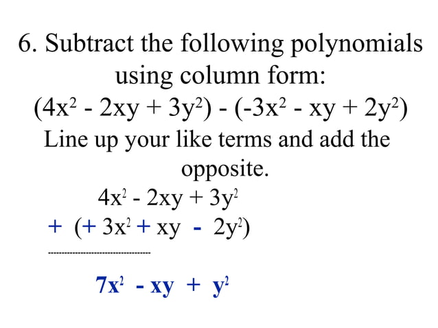 Add/Subtract polynomials | PPT