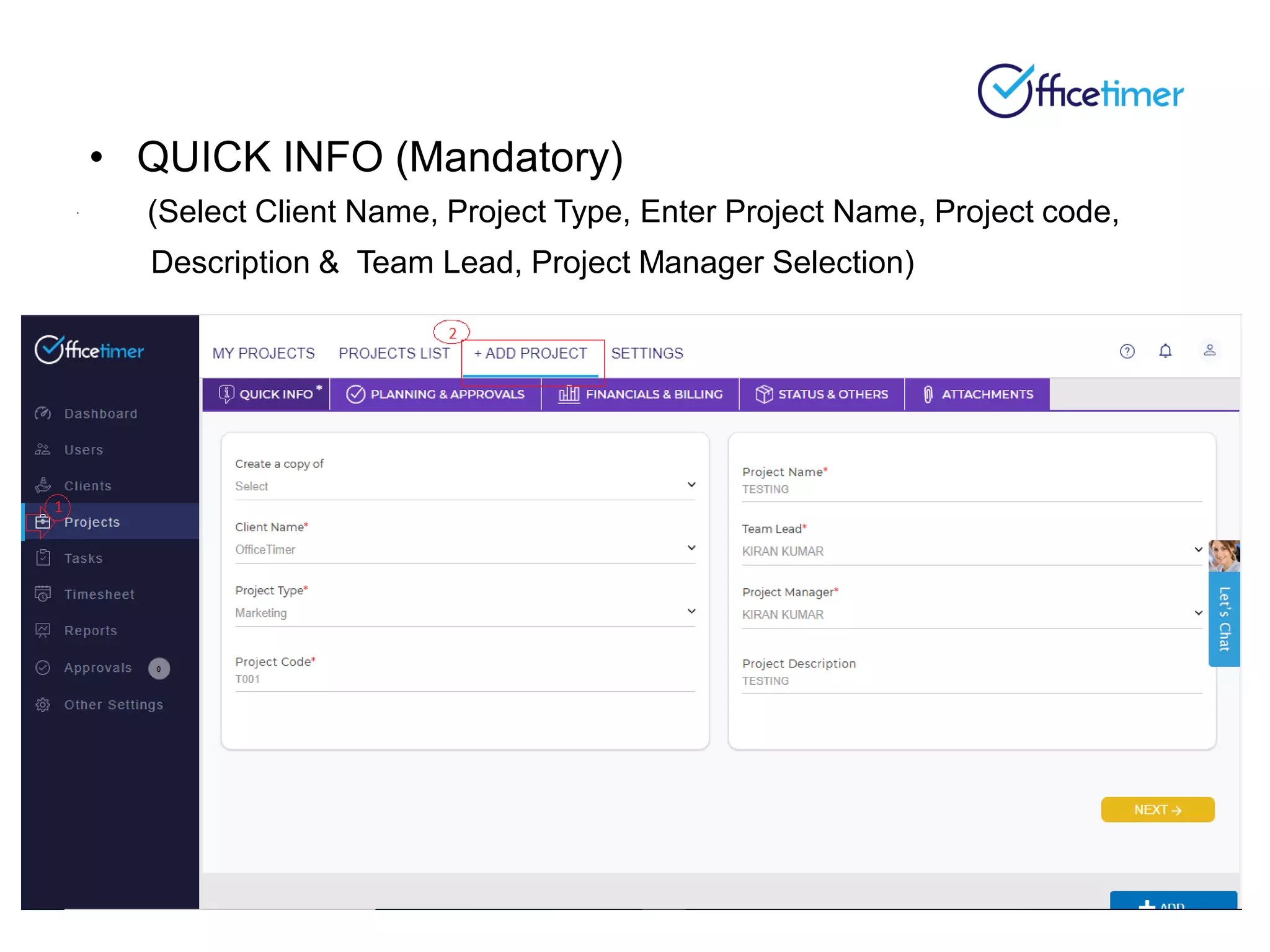 Add Project in OfficeTimer - OfficeTimer Fully Free Time Tracking, HR ...