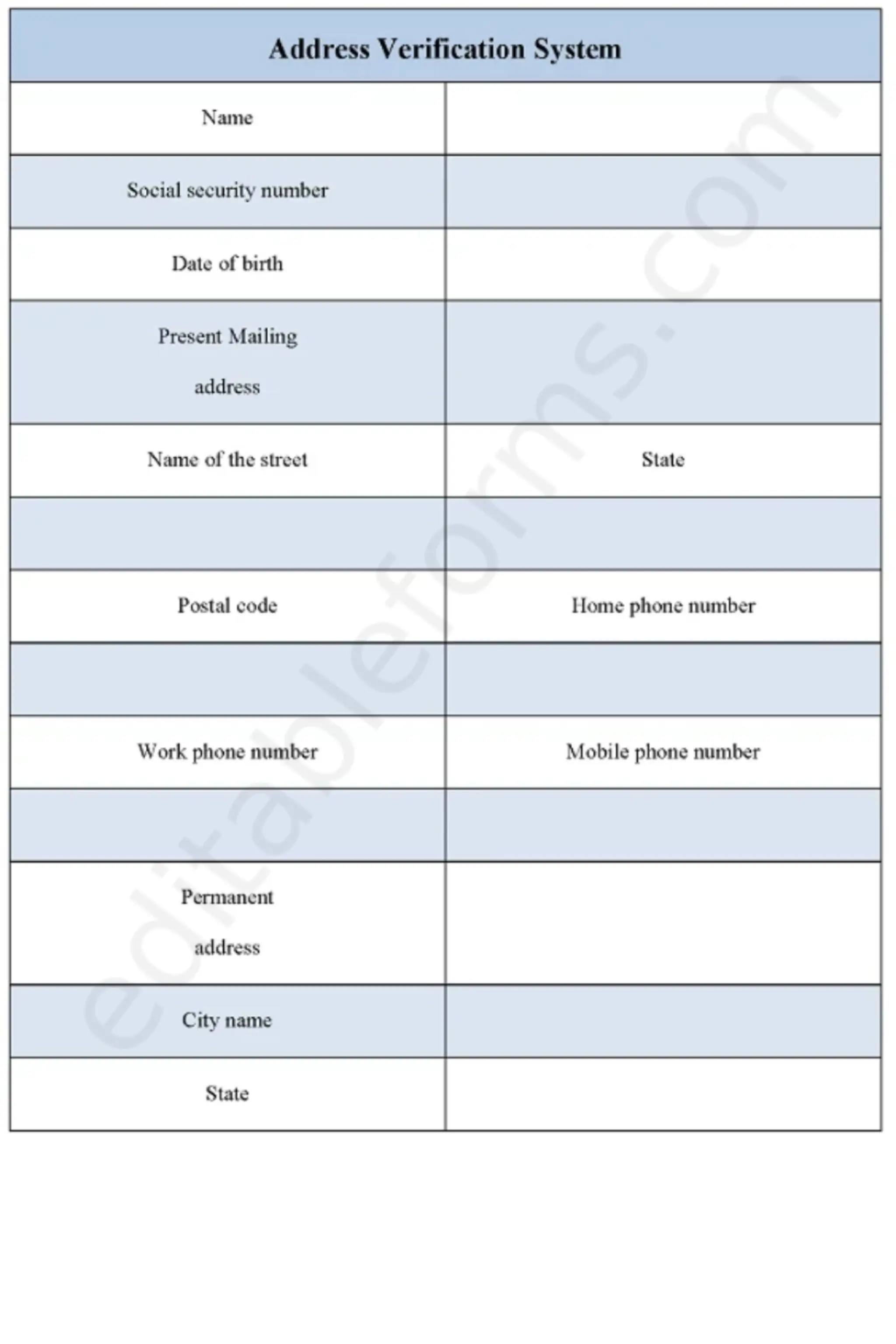 Address-Verification System Fillable PDF Template | PDF