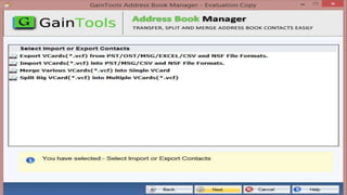 Use GainTools Address Book Manager Software | PDF