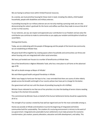 Address by President Cyril Ramaphosa at the launch of the Hillside ...
